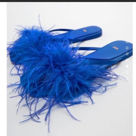 Zara | Shoes | Zara Feather Sandals Deep Blue | Poshmark
